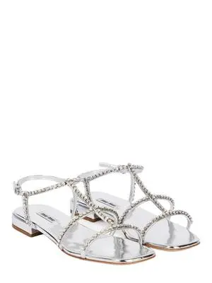 Miu Miu Embellished Leather Sandals - Silver
