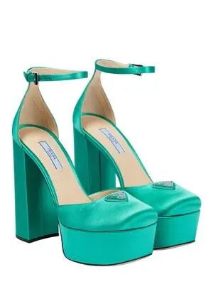 Prada Satin Platform Pumps - Green