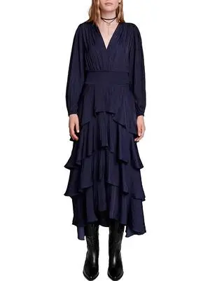 Maje Ruffinella Dress Navy