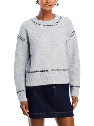 Aqua Contrast Stitch Sweater - Heather Gray