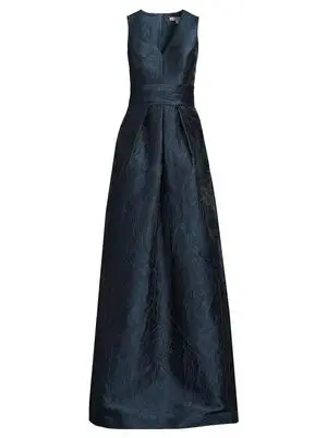 KAY UNGER Mariah Jacquard Textured Gown Blue Opal