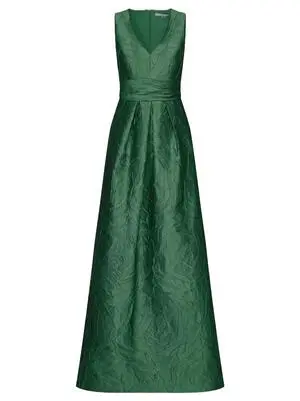 KAY UNGER Mariah Jacquard Textured Gown Emerald