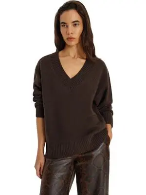 REFORMATION Jadey Cashmere Oversized V-neck Sweater - Brown