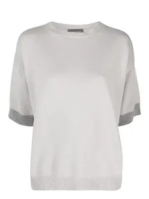 Lorena Antoniazzi Contrasting-border Crew-neck Top - Grey