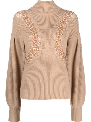 Ulla Johnson Crochet-detail Merino Jumper - Brown