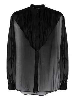 DEL CORE Silk-organza Band-collar Blouse - Black