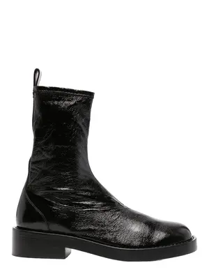 COURREGES Logo-patch Cracked-effect Boots - Black