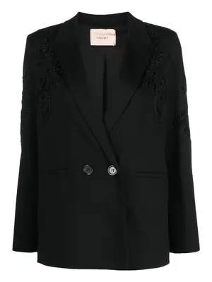 TWINSET Floral-embroidered Double-breasted Blazer - Black