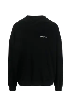 Palm Angels Logo-embroidered Cotton Hoodie - Black