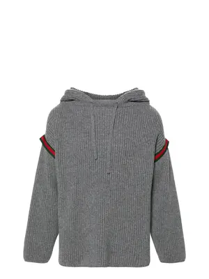 Gucci Web-stripe Ribbed Hoodie - Grey