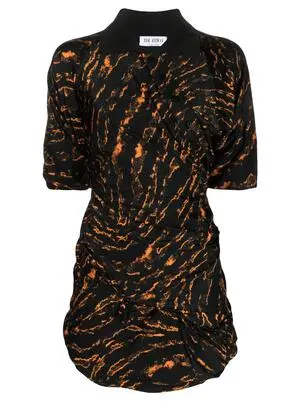 Attico Abstract-print Gathered Mini Dress - Black
