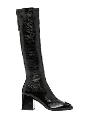COURREGES 75mm Raised-logo Leather Knee Boots - Black