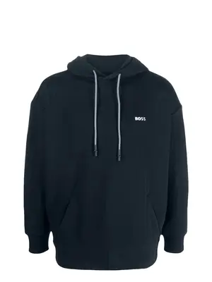 BOSS Logo-embroidered Drawstring Hoodie - Blue