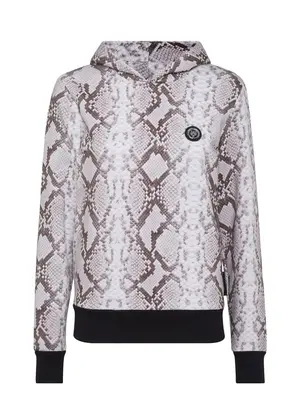 PLEIN SPORT Tiger Head Python Print Hoodie - Grey