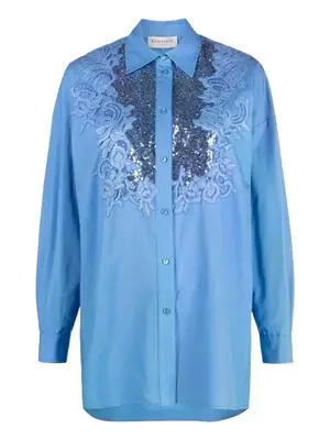 ERMANNO FIRENZE Sequin-embellished Floral-lace Shirt - Blue