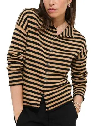 ALEX MILL Taylor Stripe Cotton & Cashmere Cardigan - Black/camel
