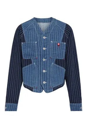 Kenzo Patchwork Striped Denim Jacket - Blue