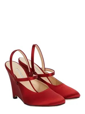 EMILIA WICKSTEAD Aster Satin Wedge Pumps - Red