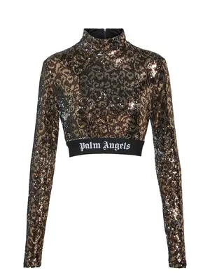 Palm Angels Mockneck Sequined Crop Top - Multicoloured