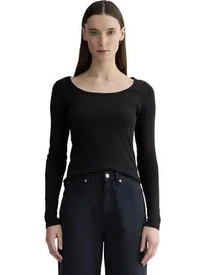 Everlane Luxe Rib Long-sleeve Scoop-neck T-shirt - Black