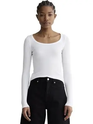Everlane Luxe Rib Long-sleeve Scoop-neck T-shirt - White