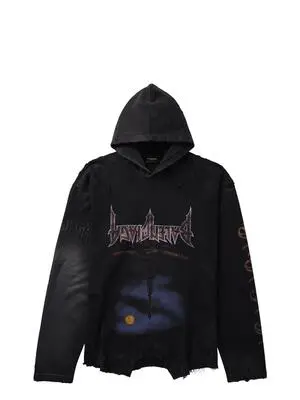 Balenciaga Oversized Distressed Printed Hoodie - Black