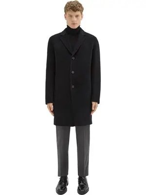 Theory Almec Coat In Double-face Wool-cashmere - Black/dk Charcoal Mel