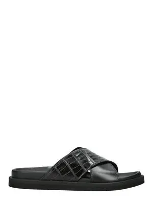 Zegna Crocodile Leather Panarea Slides - Black