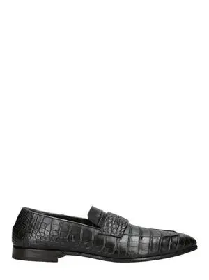 Zegna Crocodile Leather L'asola Loafers - Black