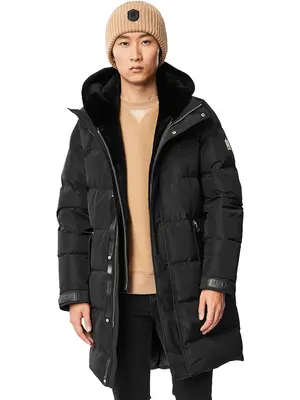 Mackage Down Coat With Removable Shearling Bib And Hood Black