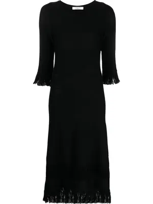 CHARLOTT Fringed-edge Knitted Wool Dress - Black