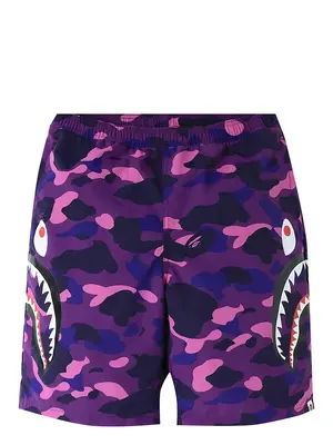 A BATHING APE Color Camo Side Shark Beach Shorts - Purple