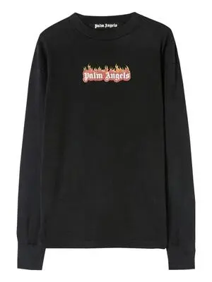 Palm Angels Burning Logo Classic Tee Long-sleeve /white - Black