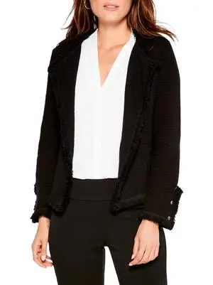 NIC+ZOE Fringe Mix Knit Jacket - Black Onyx