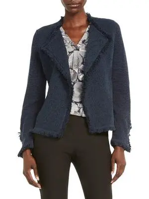NIC+ZOE Fringe Mix Knit Jacket - Dark Indigo