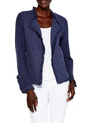 NIC+ZOE NIC+ZOE Fringe Mix Knit Jacket Navy