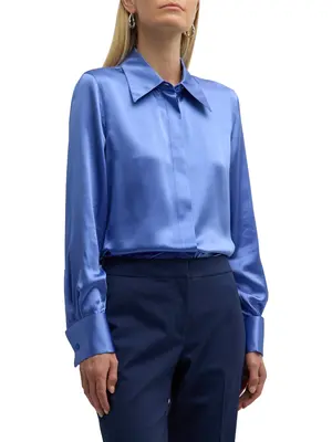 Lafayette 148 New York Lafayette 148 New York Silk Charmeuse Blouse Blue Iris