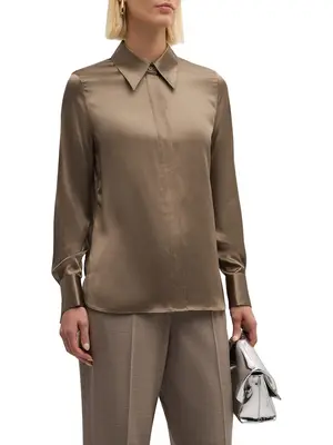 Lafayette 148 New York Lafayette 148 New York Silk Charmeuse Blouse Concrete