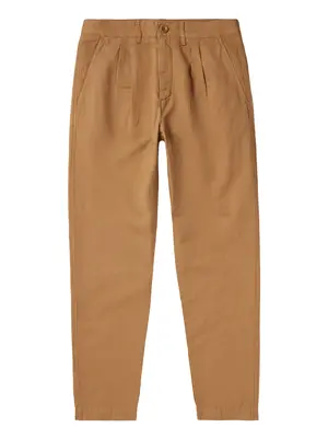Mr P. Straight-leg Pleated Garment-dyed Cotton And Linen-blend Twill Trousers - Brown