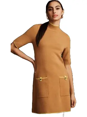 Maeve Maeve Annalise Chenille Sweater Mini Dress Brown