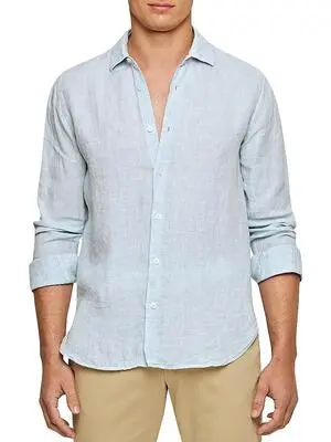 Orlebar Brown Giles Linen Textured Tailored Fit Button Down Shirt - Pale Blue