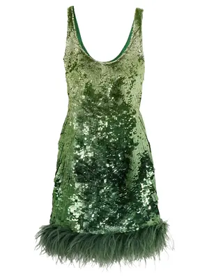 Valentino Garavani Feather-trimmed Sequined Mini Dress - Green
