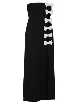 Valentino Garavani Strapless Wool And Silk-blend Gown With Bow Detail - Black