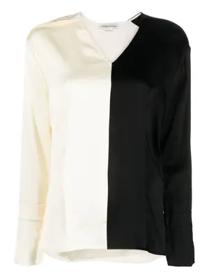 Victoria Beckham Colour-block V-neck Blouse - Black