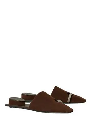 Tory Burch Pierced Leather Mule - Dark Cocoa/silver