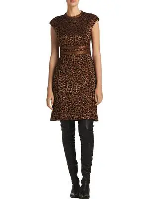 St. John Sequin Leopard Jacquard Dress - Caramel/copper Multi
