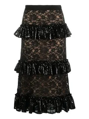 Elie Saab Sequin-embellished Lace Tiered Skirt - Black
