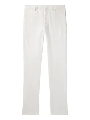 Zegna Slim-fit Straight-leg Stretch-cotton Twill Trousers - White