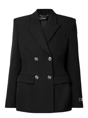 Versace Double-breasted Grain De Poudre Wool Blazer - Black