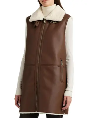 Ralph Lauren Lauren Ralph Lauren Faux Shearling Vest Dark Cuoio